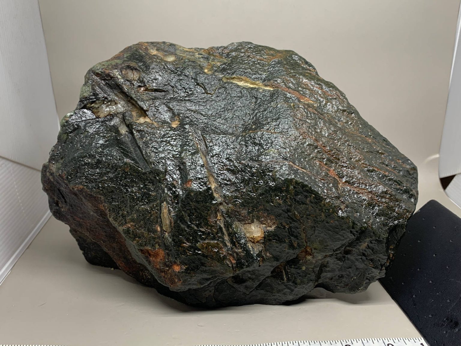 Dark Olive Nephrite w/quartz crystals Windslick cut bottom